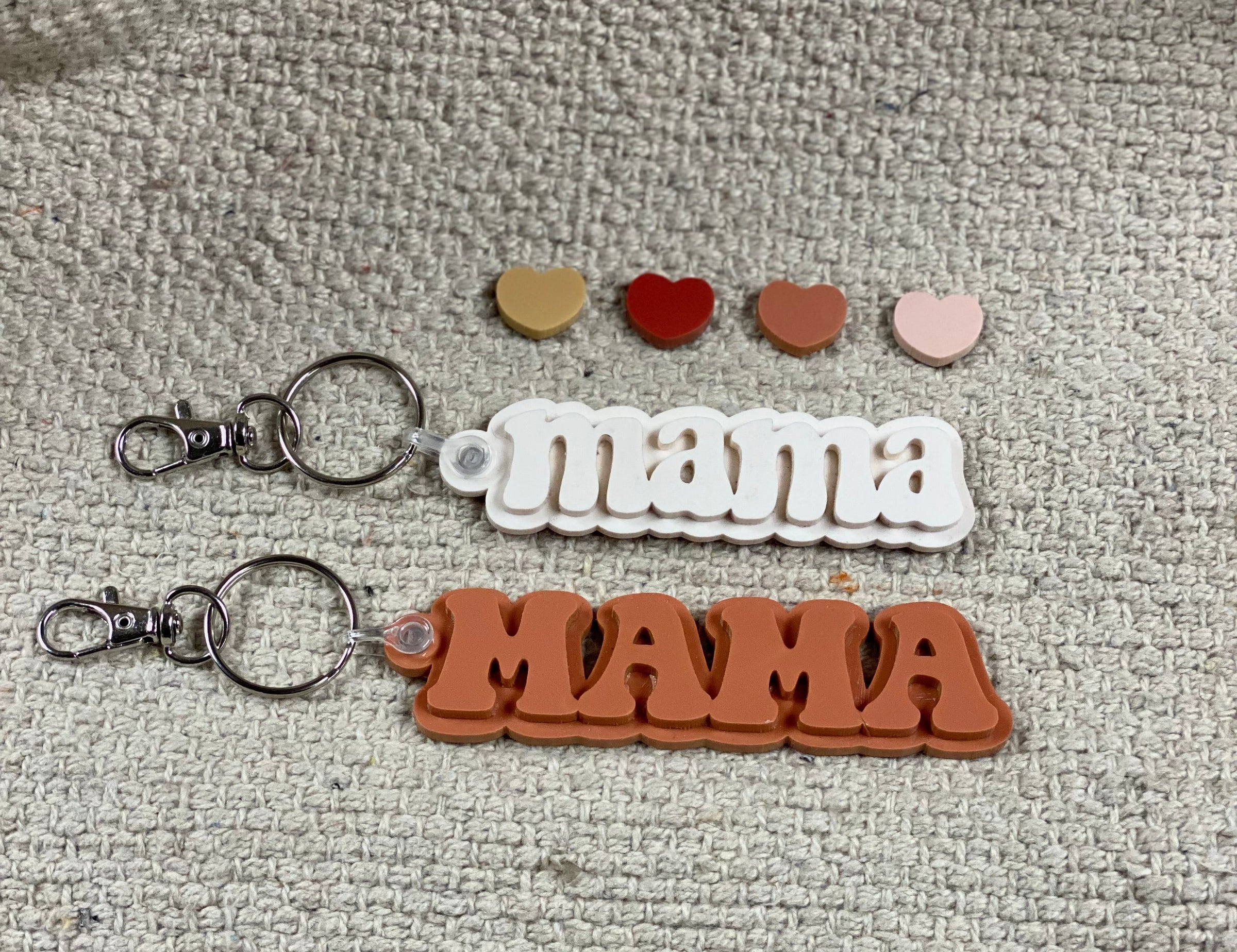 Monochromatic MAMA Keychain + Hearts Personalized Keychain