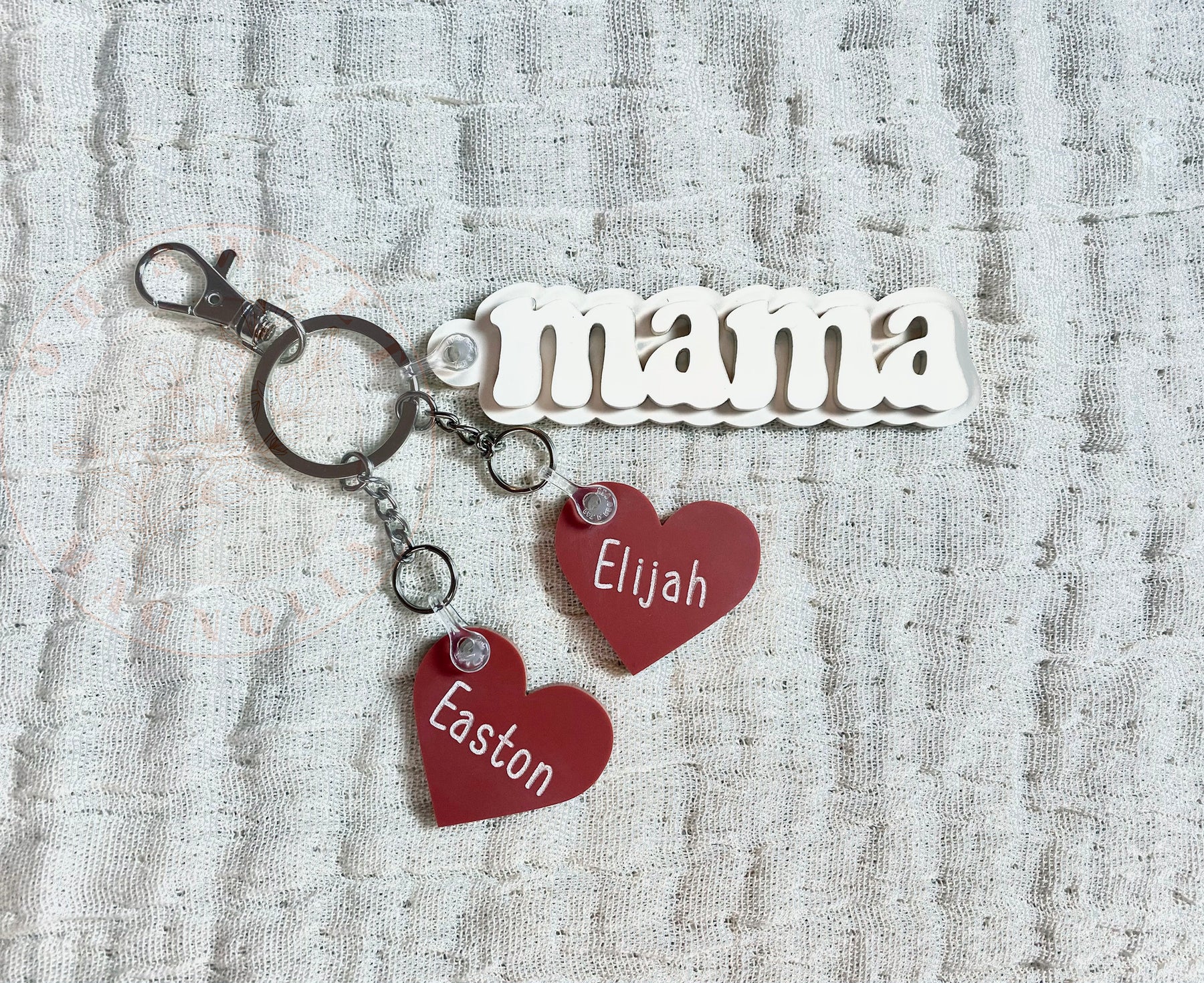 Monochromatic MAMA Keychain + Hearts Personalized Keychain